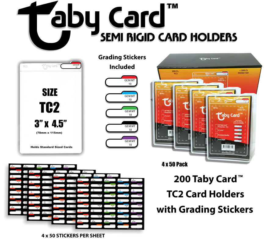 Taby Card™ TC2 Semi Rigid Card Holders 1000 pcs. 5 Boxes (Pre-Grading