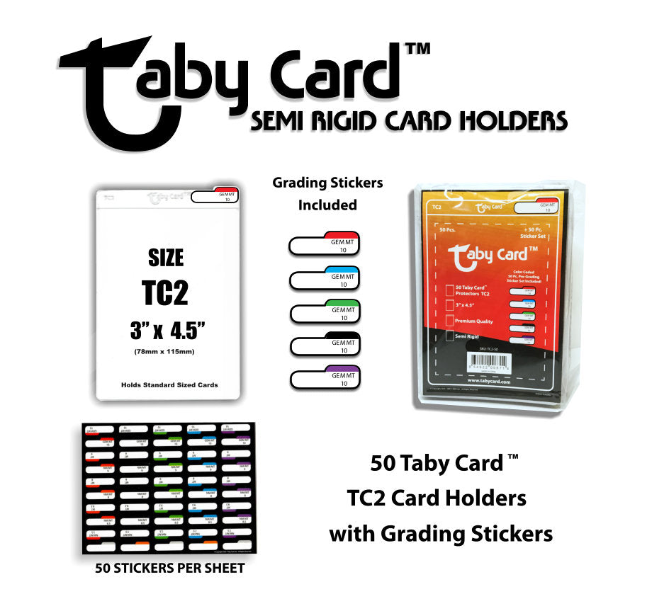 Taby Card™ TC2 Semi Rigid Card Holders 50 Count Pack (Pre-Grading Stic