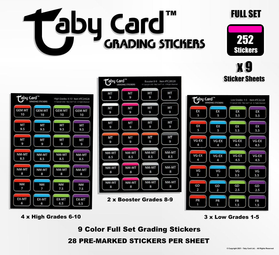 Full Set Black 252 pc. Taby Card™ TC2 Grading Stickers! x9 Sticker Car